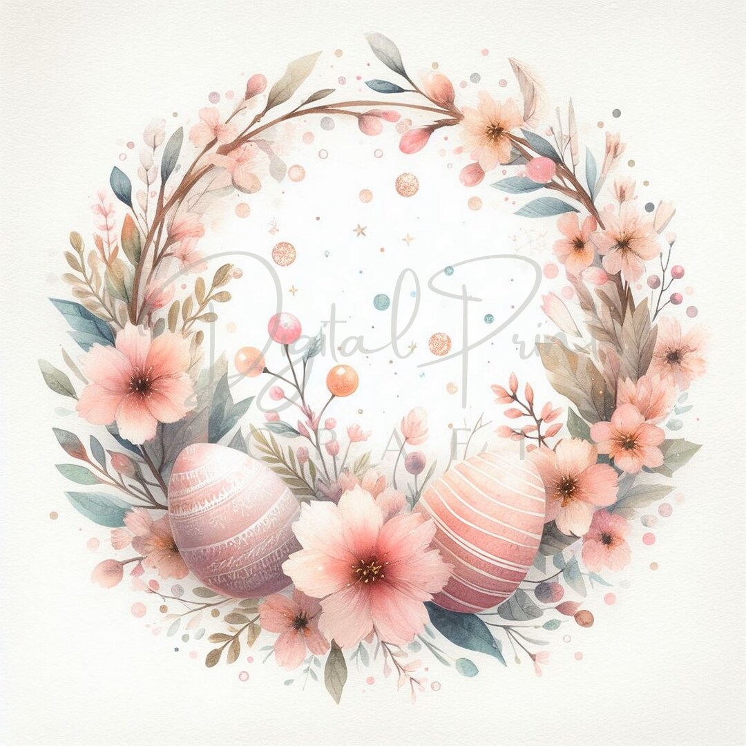 Easter Wreath Clipart, 12 High Quality Jpgs, Pink Wreath Images, Easter ...