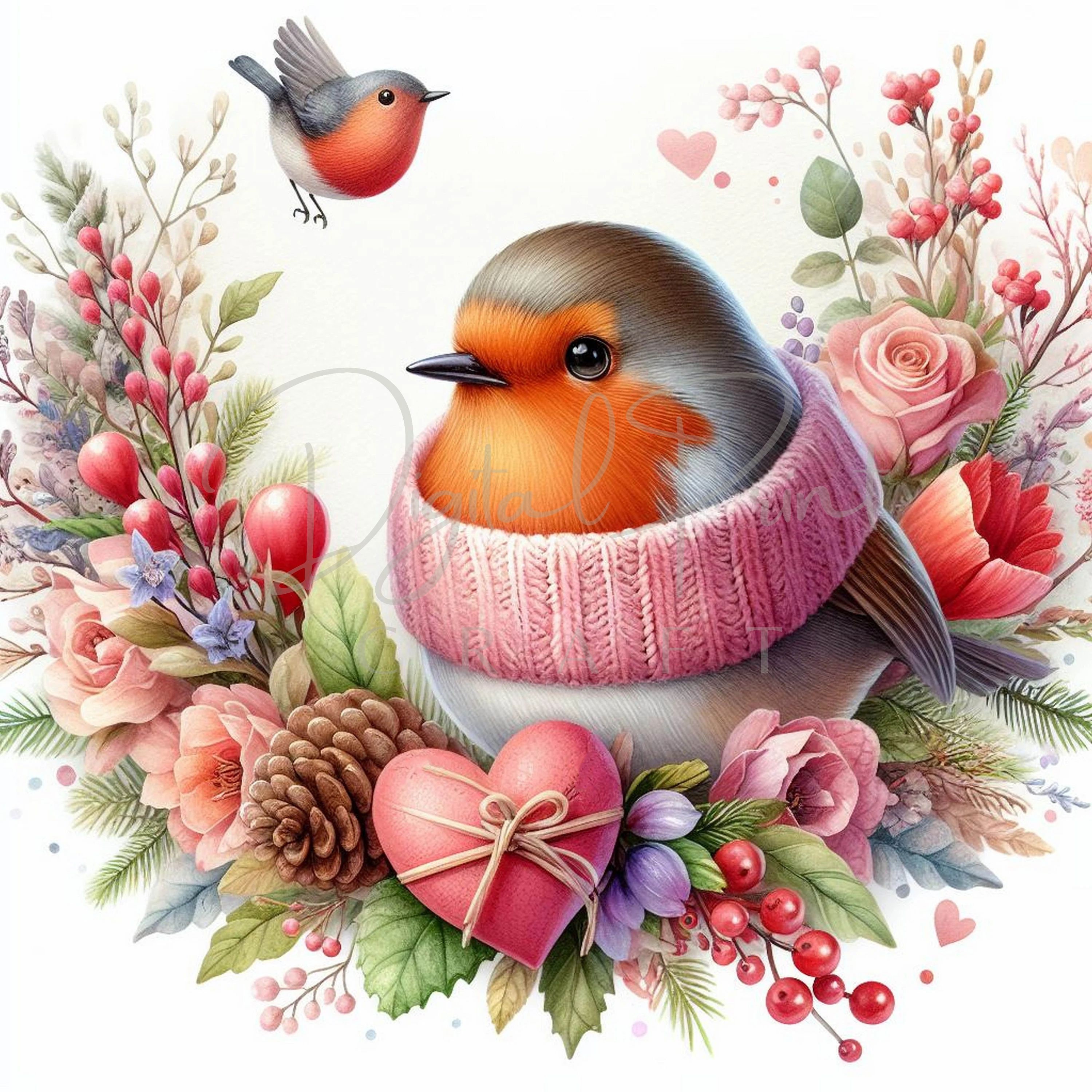 Valentine Robin Clipart, 10 JPG Valentines Day Clipart, Valentines Bird ...