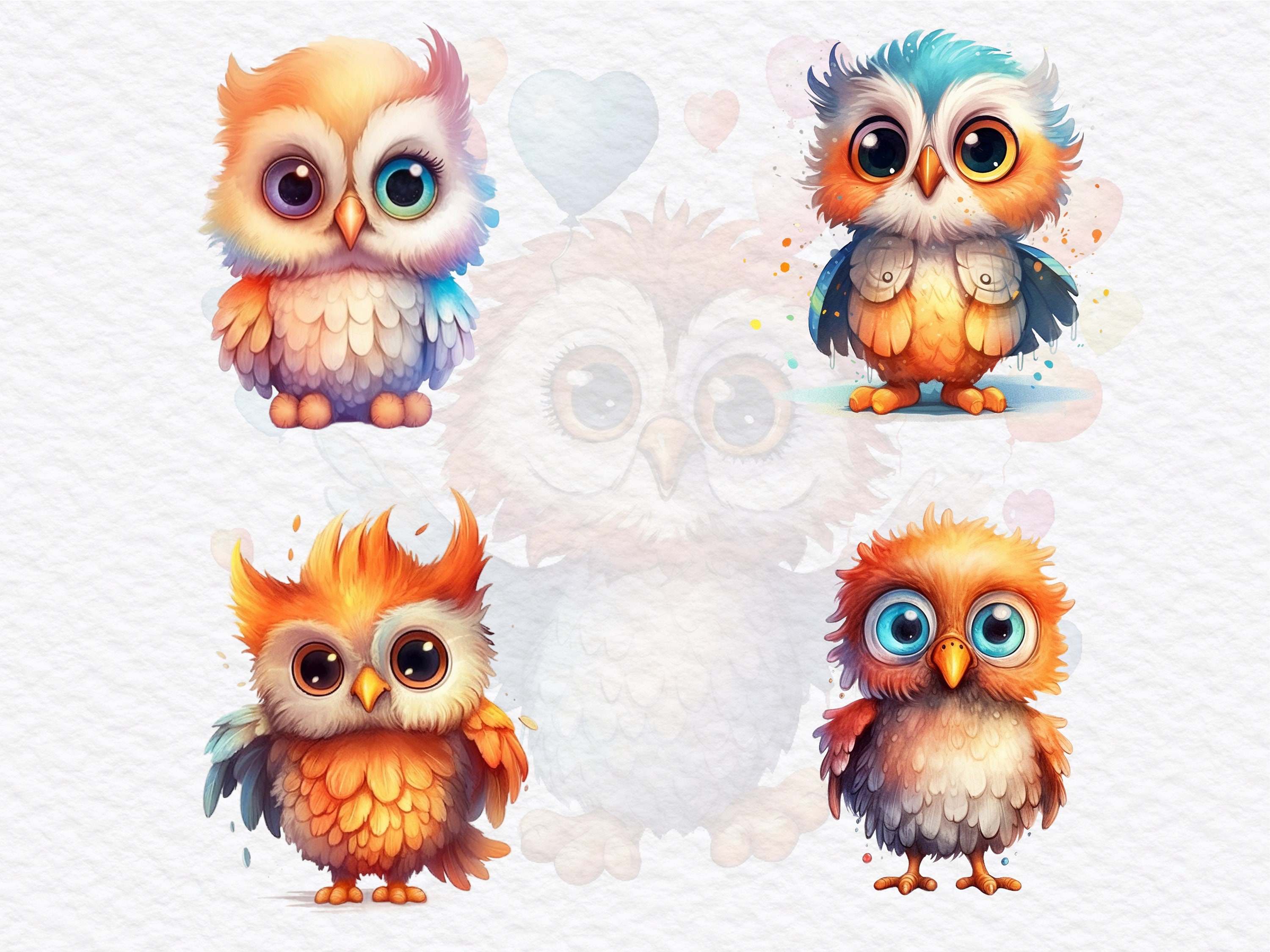 Cute Colorful Owl Clipart PNG Bundle Watercolor PNG Files for - Etsy