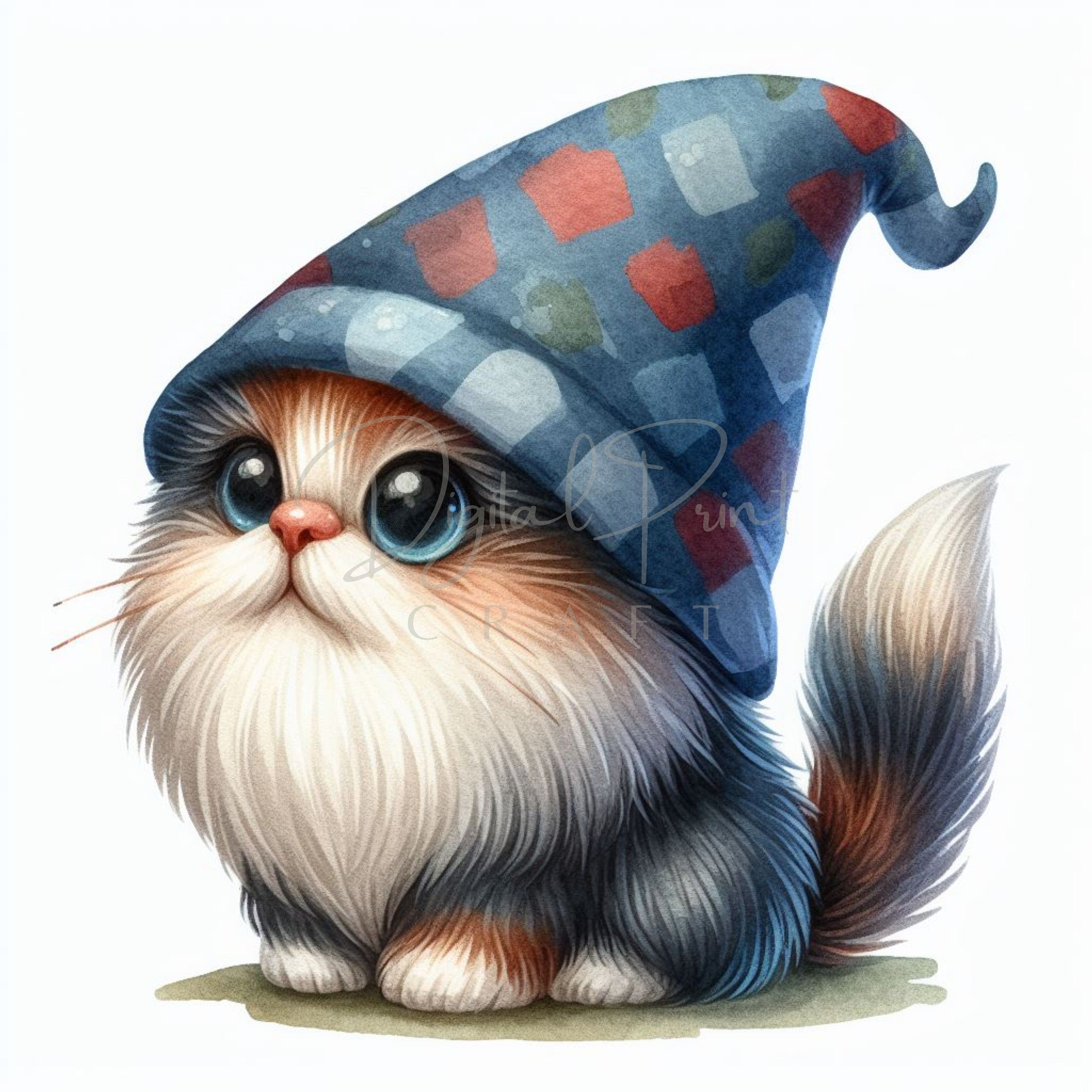 Gnome Cat Watercolor Clipart Bundle , 13 JPG High Quality Clipart, Pet ...