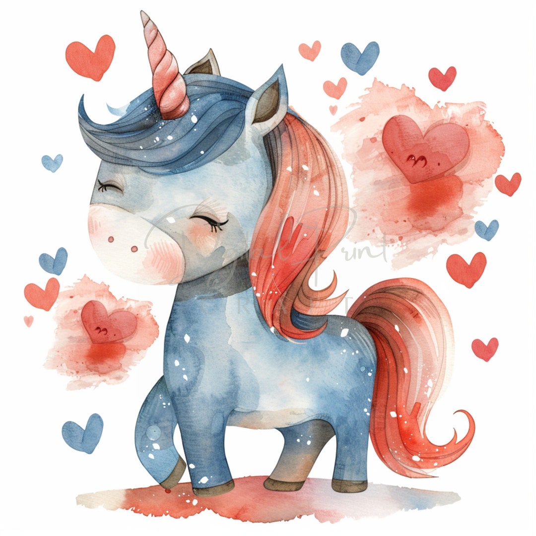17 Unicorn Happy Clipart, Sweet Nursery Horse Pony, Watercolor JPG ...