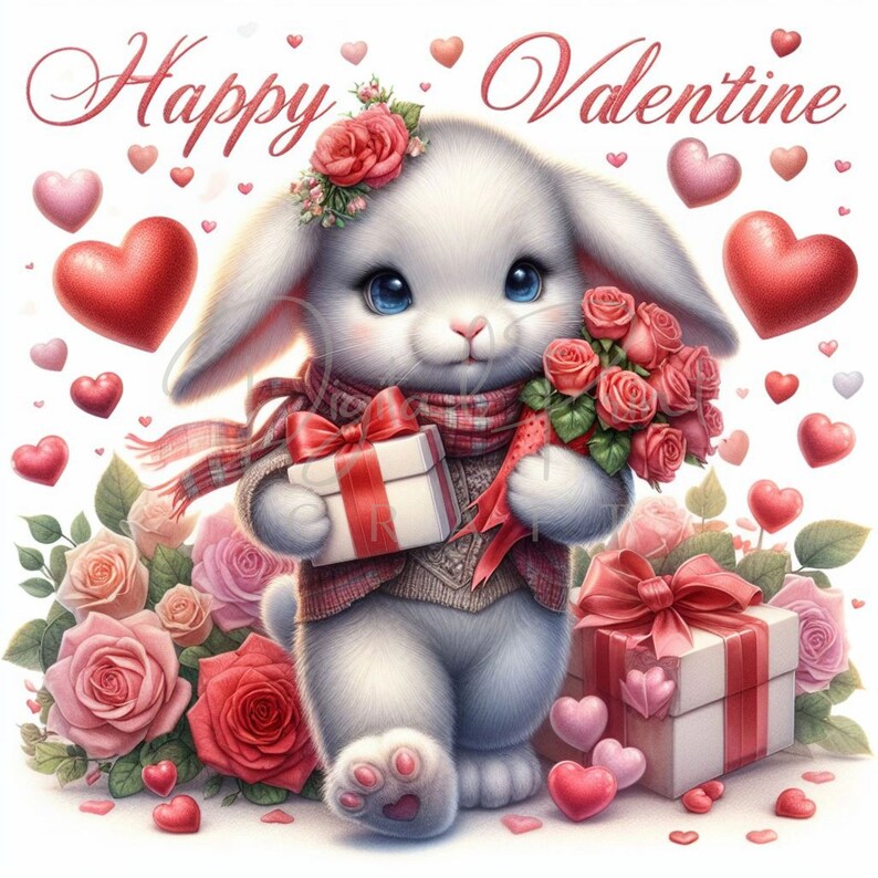 Valentine Rabbit Gift, 15 JPG Valentines Day Clipart, Valentine Couple ...