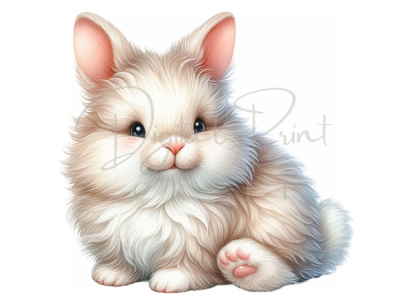 Colorful Cute Bunny Clipart PNG Bundle, 14 Watercolor PNG Files for ...