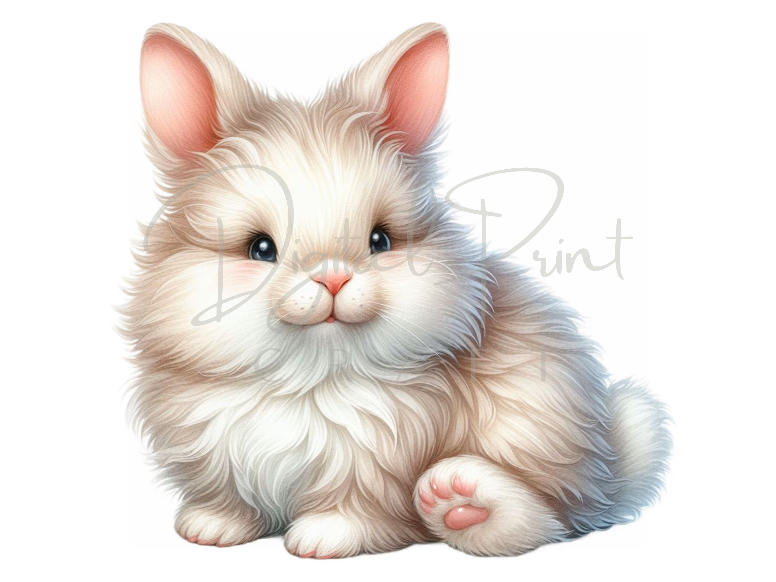 Colorful Cute Bunny Clipart PNG Bundle, 14 Watercolor PNG Files for ...