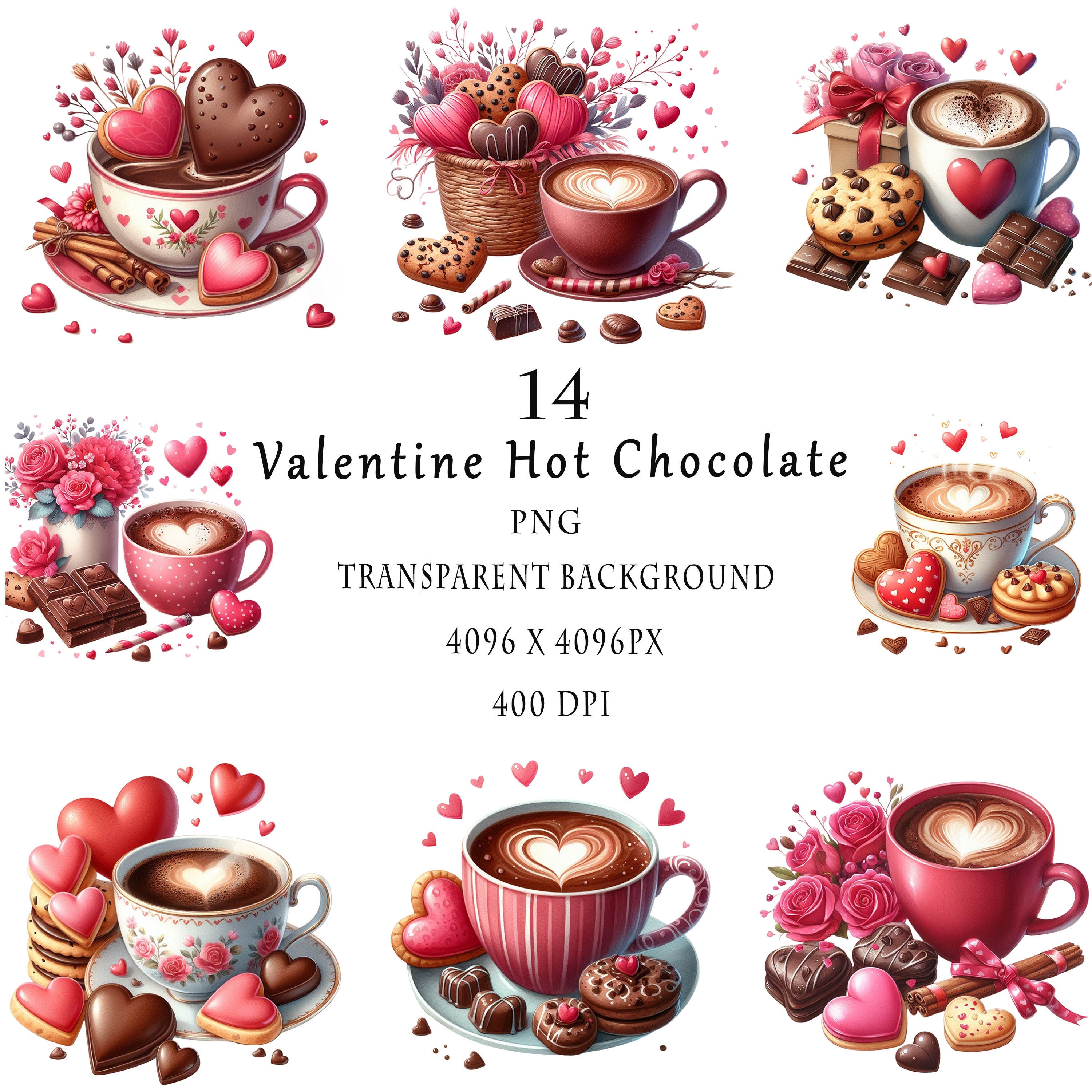 Valentine Hot Chocolate Clipart, 14 PNG Valentines Day Clipart ...