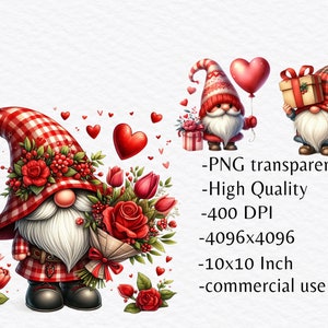 Watercolor Valentines Gnome Clipart, 10 PNG Valentines Day Clipart ...