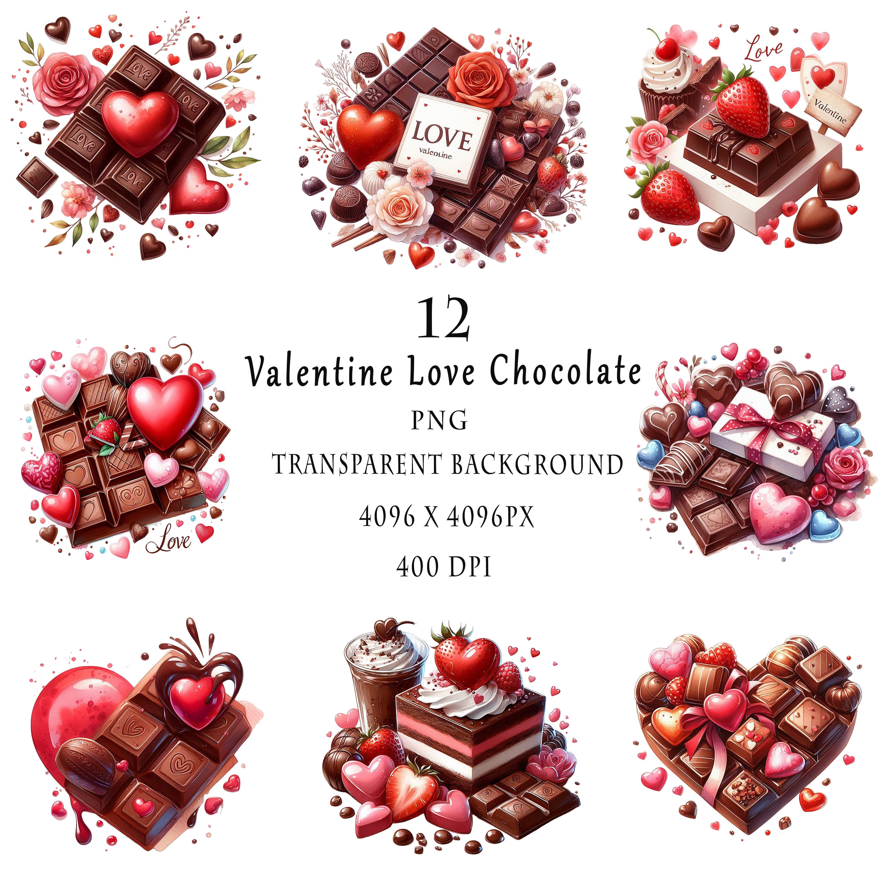 Valentine Chocolate Clipart, 12 PNG Valentines Day Clipart, Valentine ...