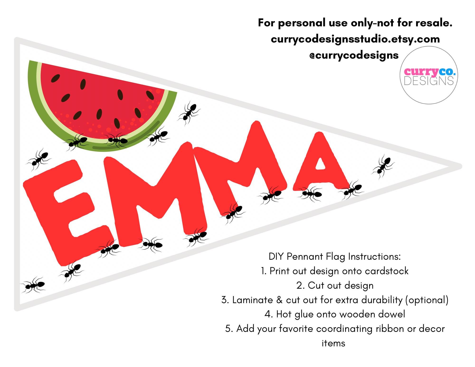 Picnic Party Custom Name Pennant & Watermelon Wand Printables, DIY ...