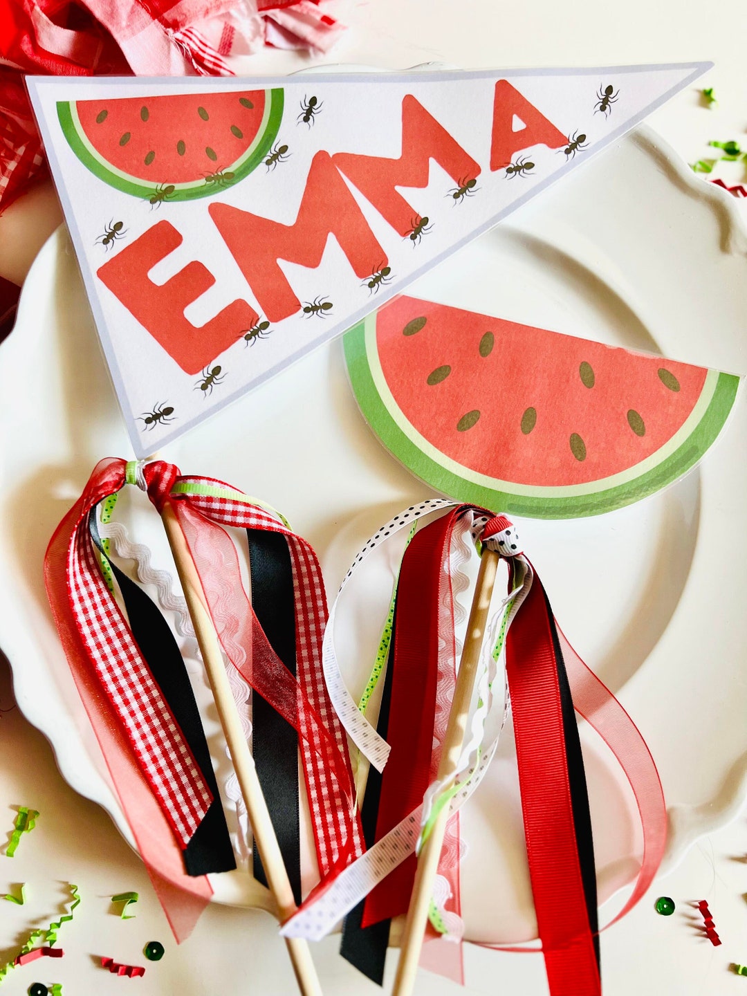 Picnic Party Custom Name Pennant & Watermelon Wand Printables, DIY ...