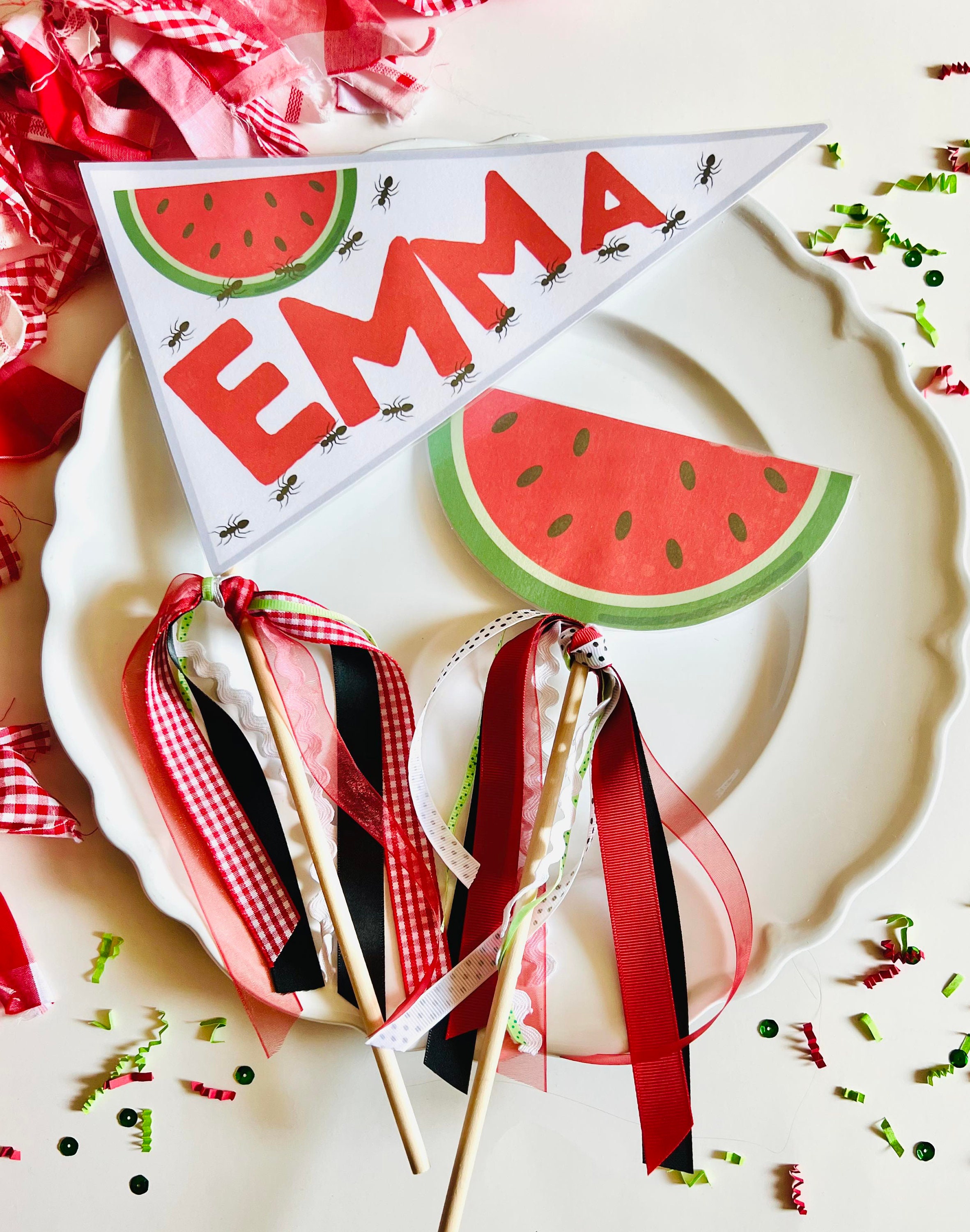 Picnic Party Custom Name Pennant & Watermelon Wand Printables, DIY ...