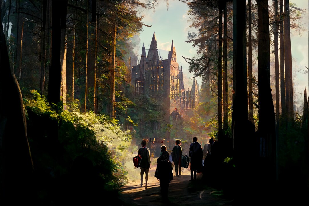 Magical School Castle Art Print: Fantasy Students Illustration (digital ...