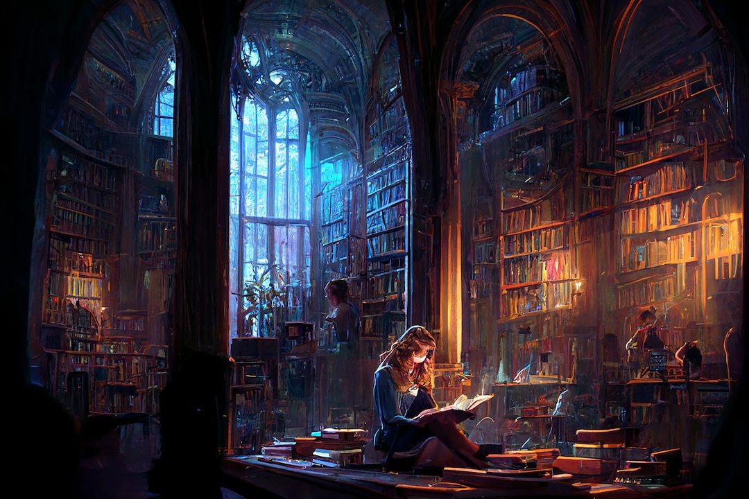 Brightest Witch in Her Happy Place, the Library Illustration, Wall Art ...