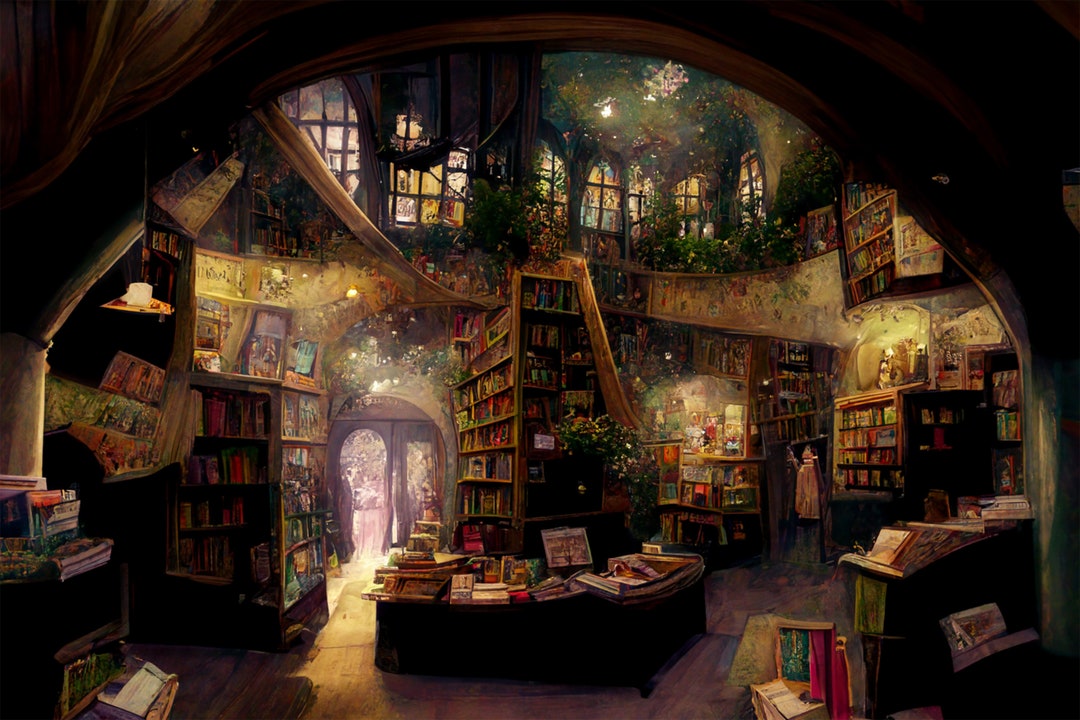 Magical Bookstore Illustration, Wall Art, Art Print, Digital Download ...