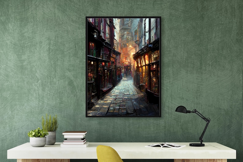 Magical Shopping Street Illustration: Fantasy Town Art Print (digital ...