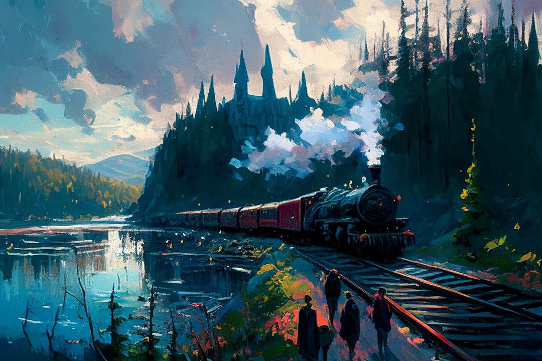 Magical Train Leaving Magical Castle Illustration, Wall Art, Art Print ...