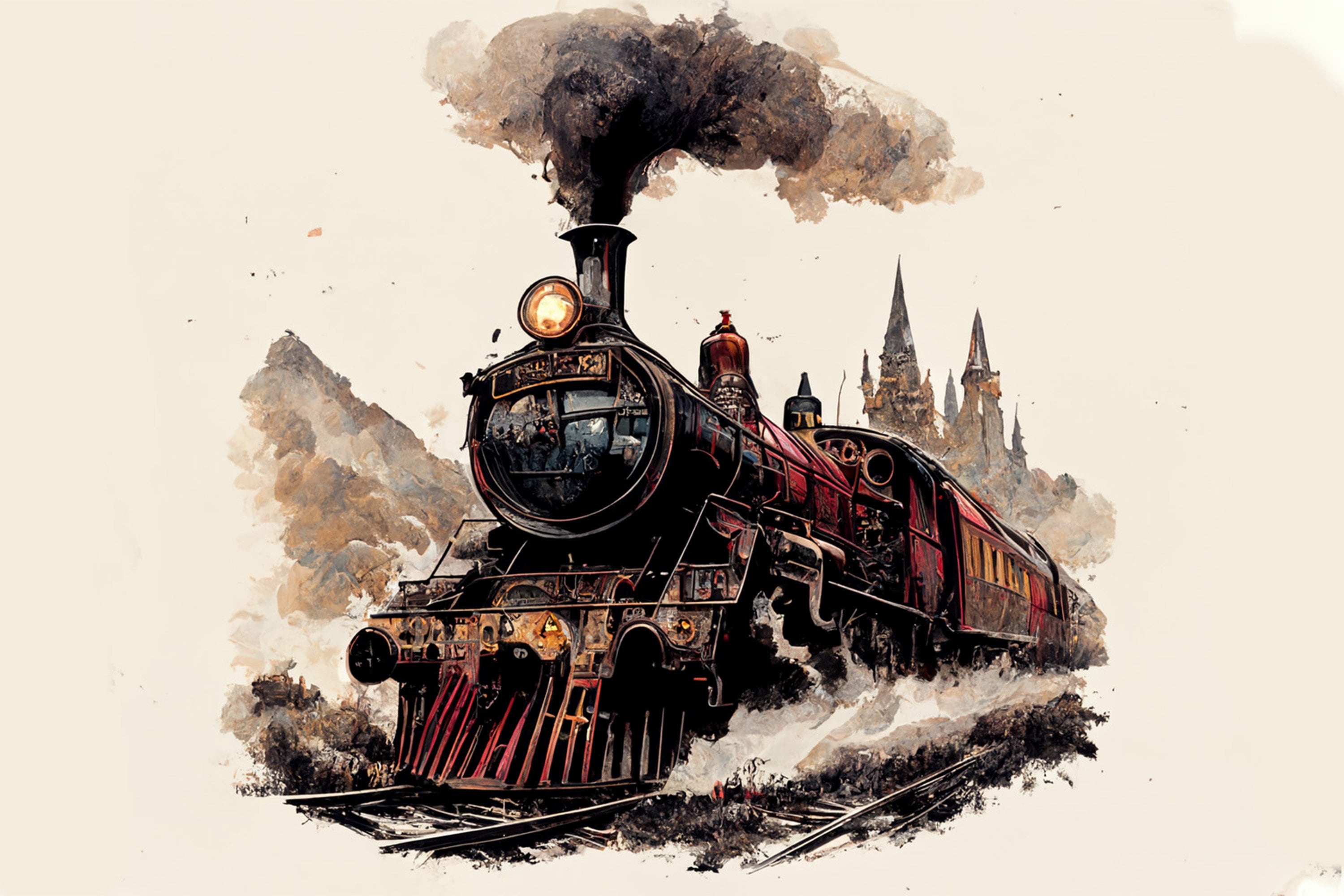 Magical Train Leaving Magical Castle Illustration, Wall Art, Art Print ...