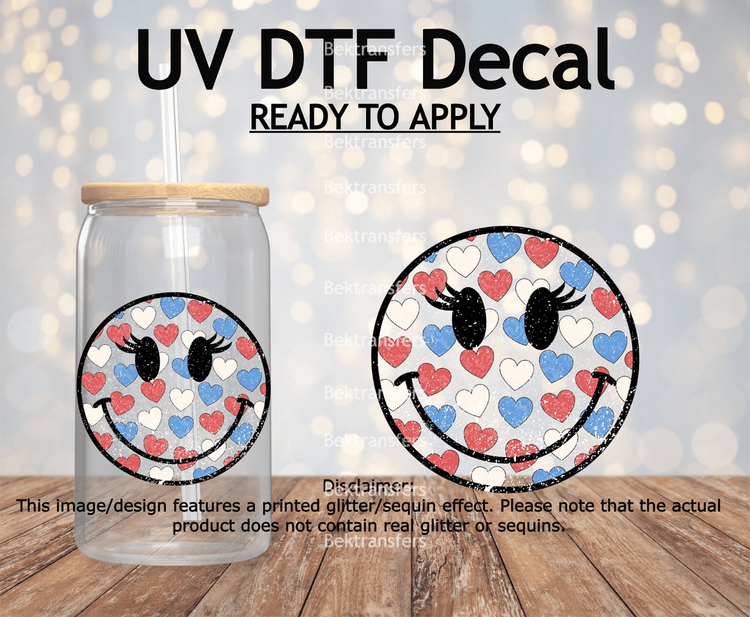 UV DTF Glitter Look No Mess Smiley Hearts / Sticker Cup Decal Decal ...