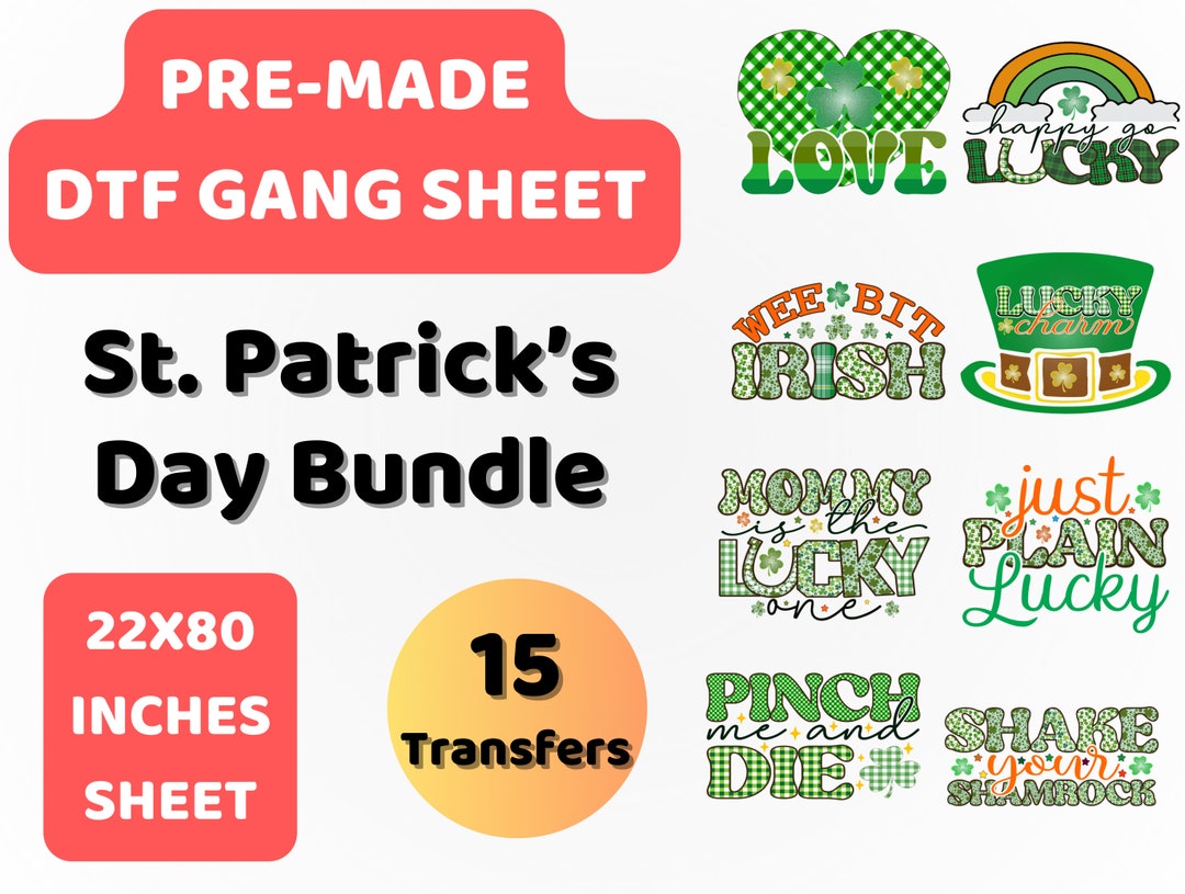 Premade DTF Gang Sheet St. Patrick's Day Bundle DTF Transfer Direct to Film Transfer Ready to ...