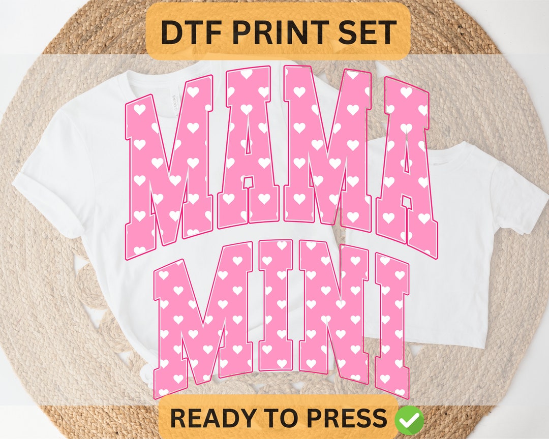 Mama & Mini Matching DTF Print Set Mother and Child Heart Design T ...