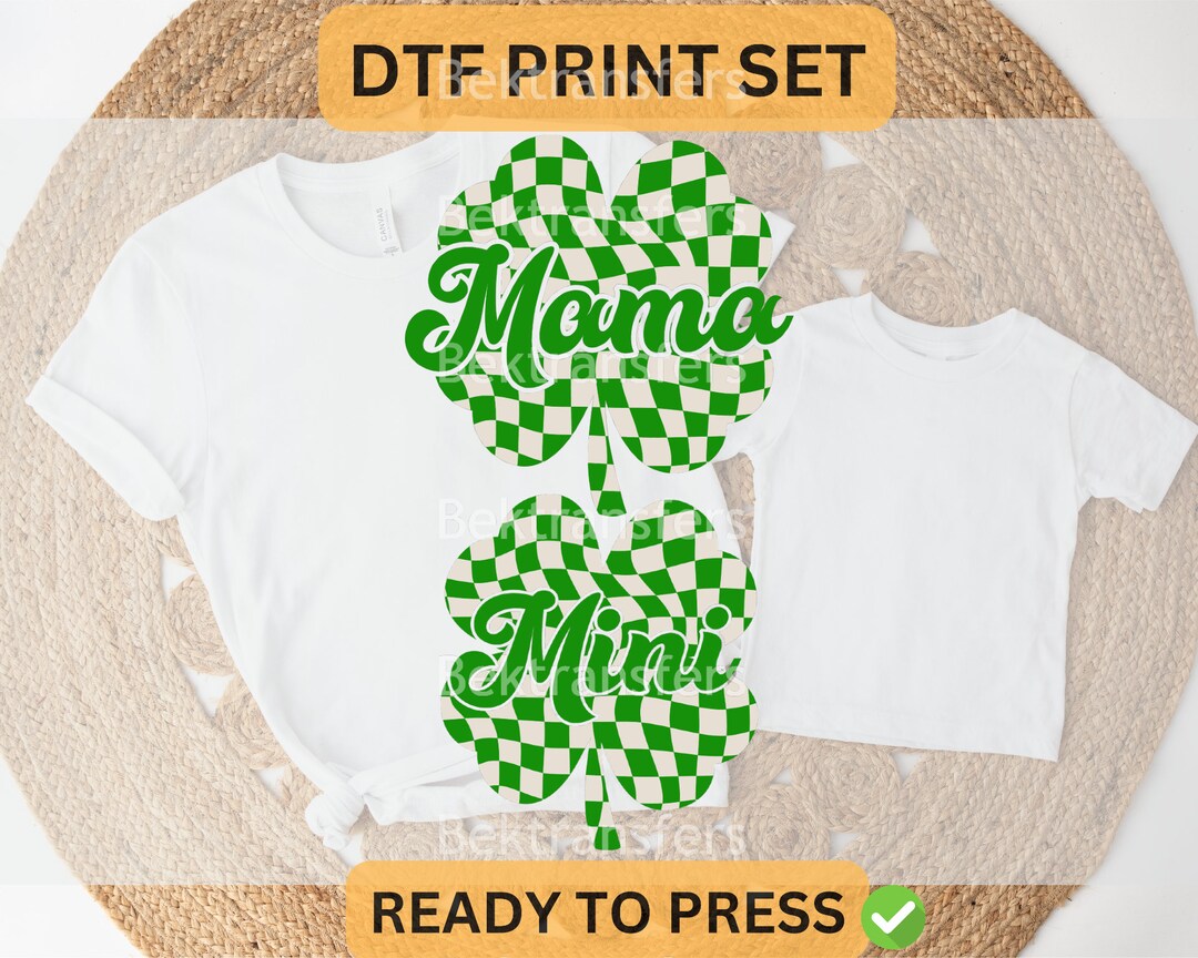 Mama & Mini Matching DTF Print Set Mother and Child Green Checker ...
