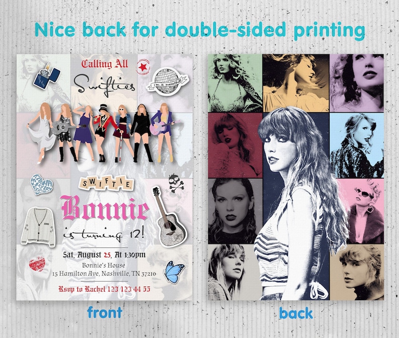 Printable Taylor Swift Birthday Invite, Music Girl Birthday Invitation ...