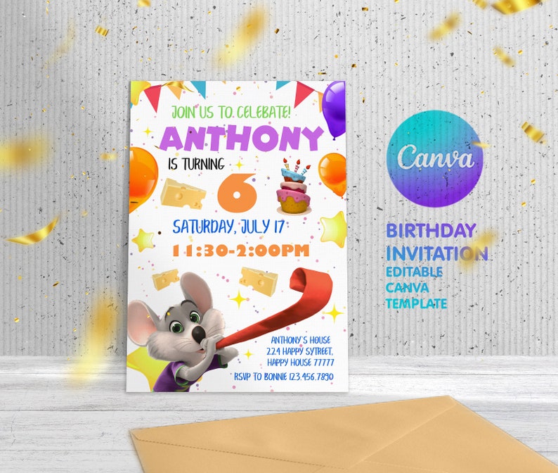 Chuck-e-cheese Editable Invitation, Printable Birthday Invite, Mouse ...