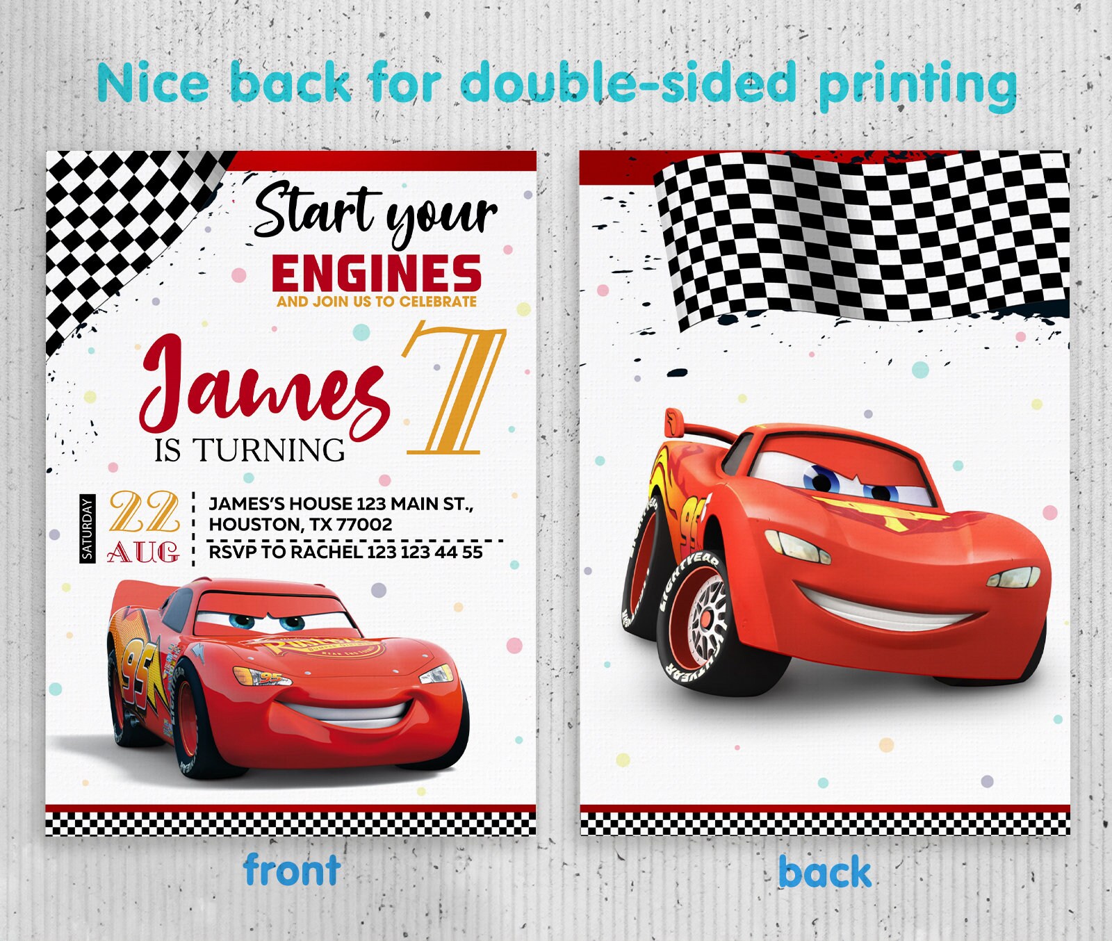 Cars Birthday Invitation, Lightning Mcqueen Invite, Racing Birthday ...
