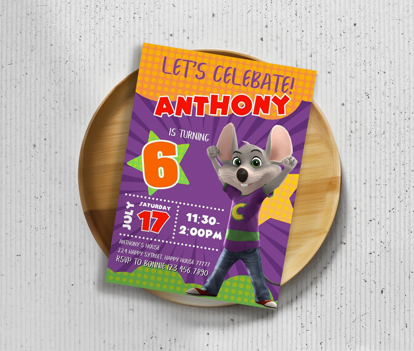 Chuck-e-cheese Editable Invitation, Printable Birthday Invite, Mouse ...