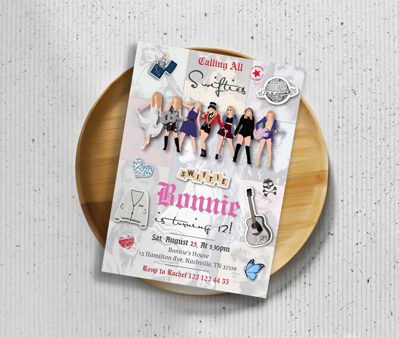 Printable Taylor Swift Birthday Invite, Music Girl Birthday Invitation ...
