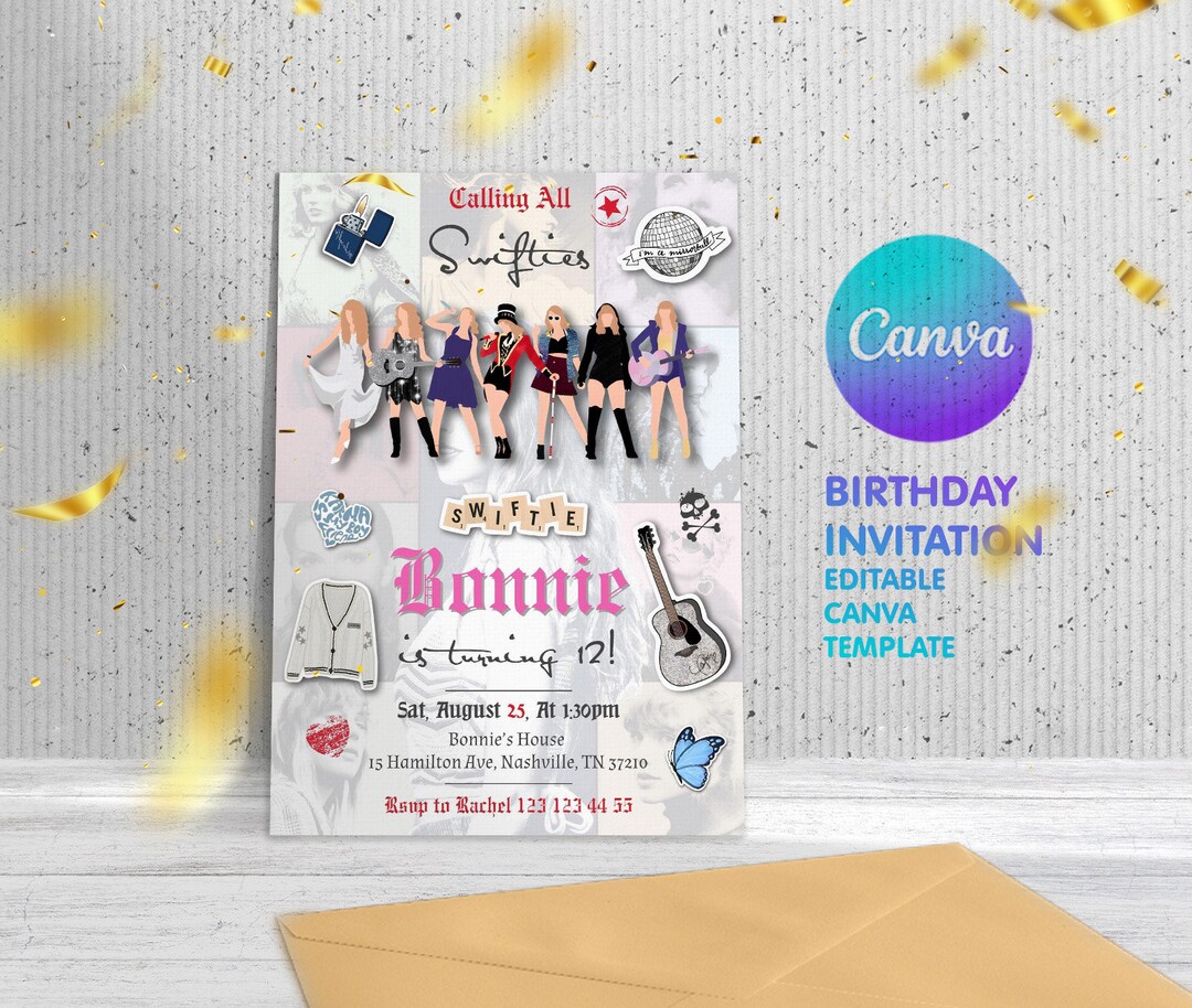 Printable Taylor Swift Birthday Invite, Music Girl Birthday Invitation ...