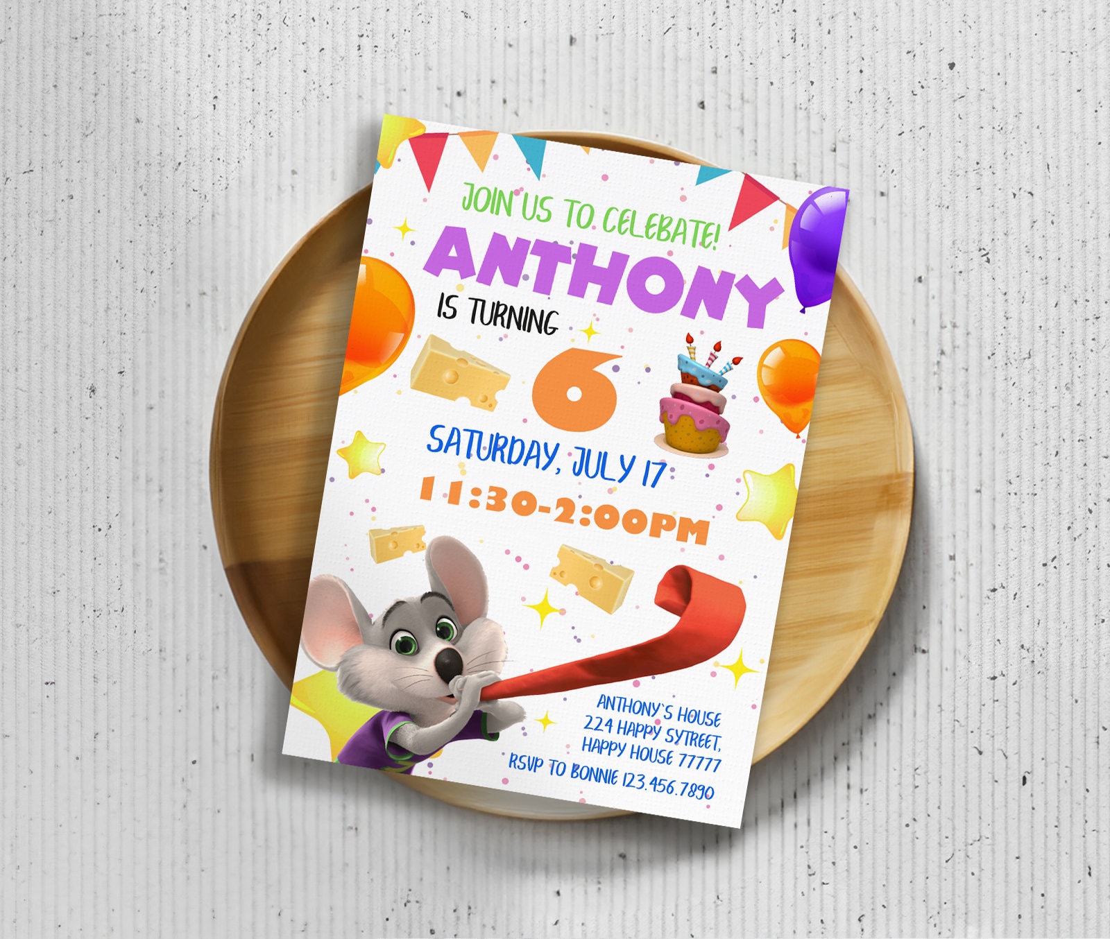 Chuck-e-cheese Editable Invitation, Printable Birthday Invite, Mouse ...