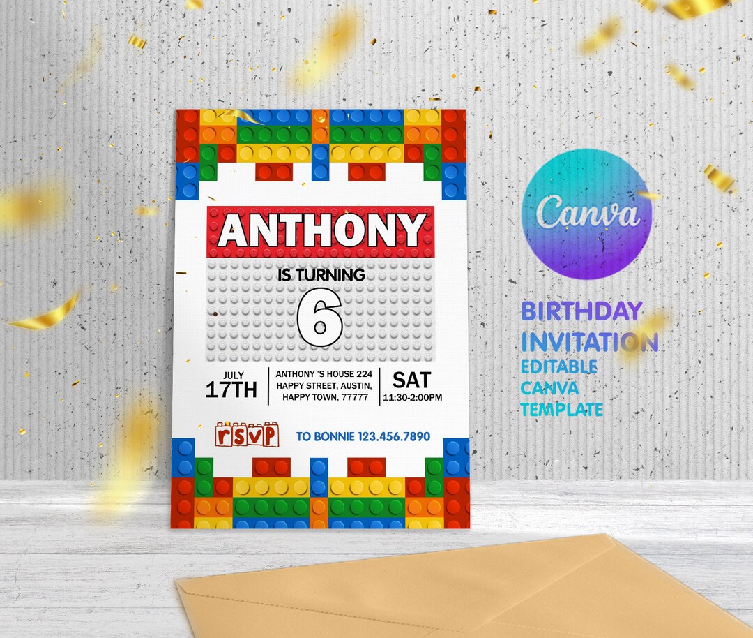 Building Blocks Invitation, Building Blocks Invite, Printable Editable ...