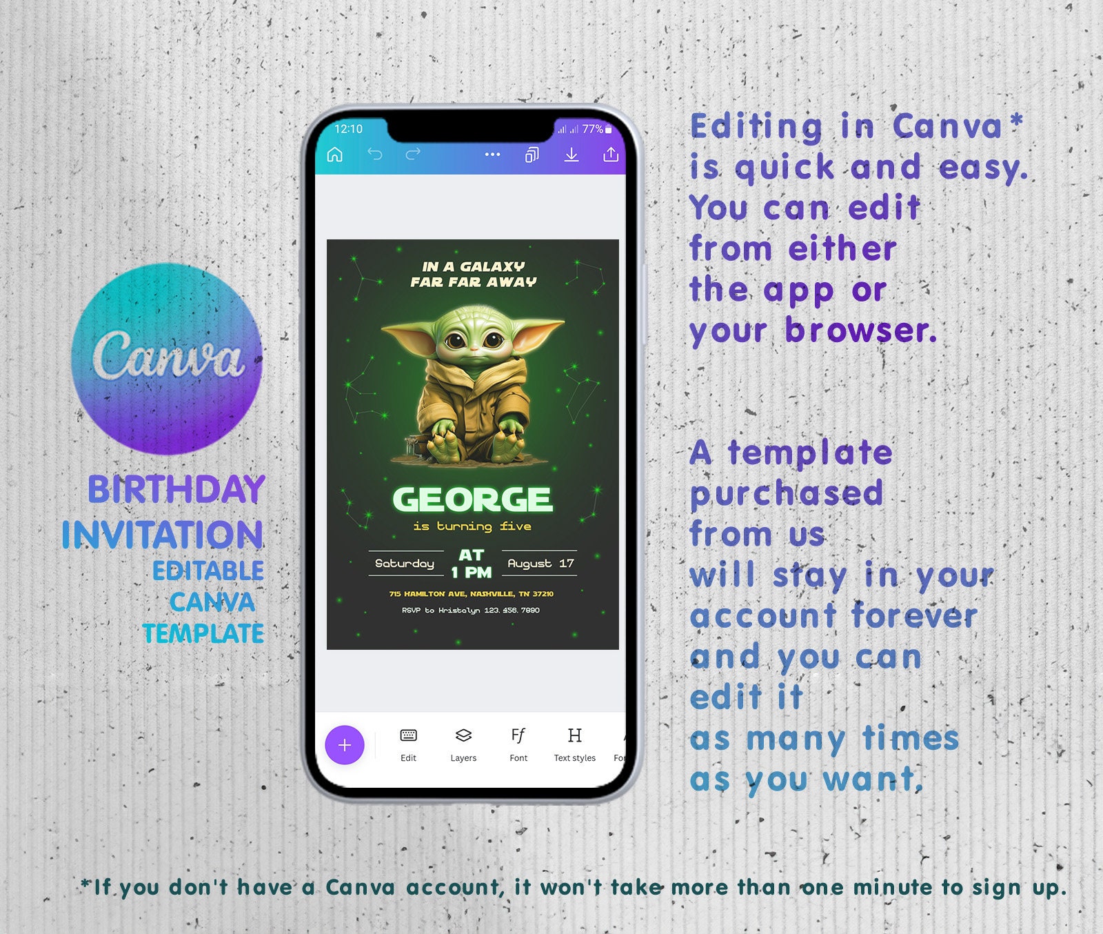 Baby Yoda Birthday Invitation, Star Wars Invite, Printable Grogu ...