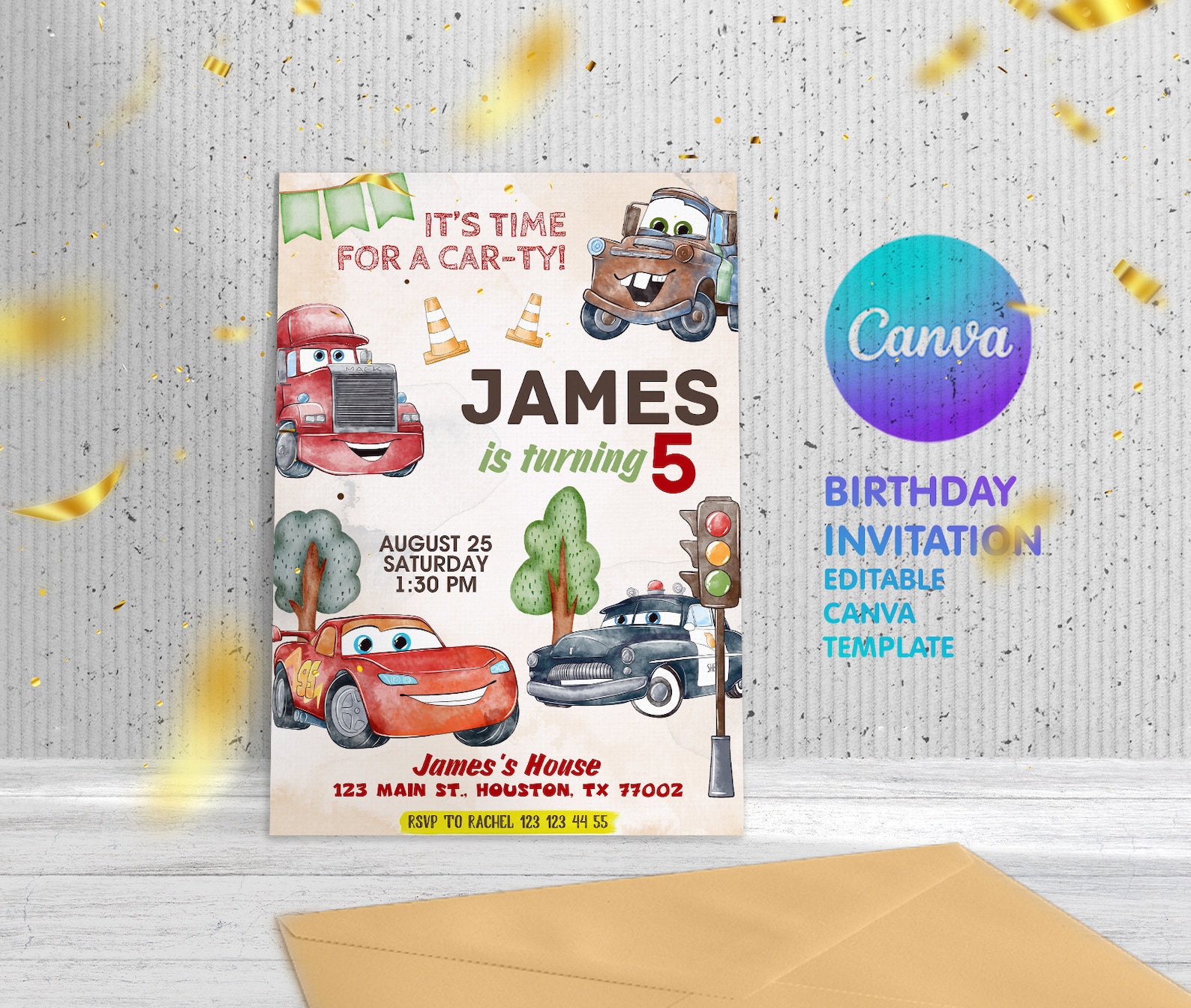 Cars Birthday Invitation, Lightning Mcqueen Invite, Racing Birthday ...