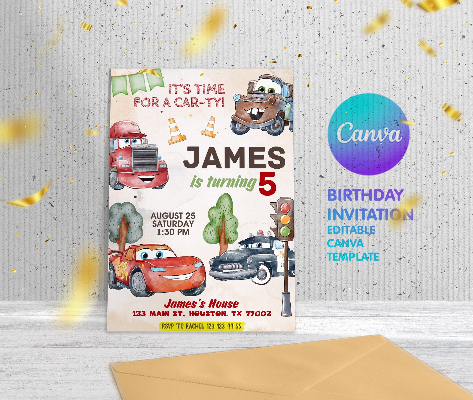 Cars Birthday Invitation, Lightning Mcqueen Invite, Racing Birthday ...