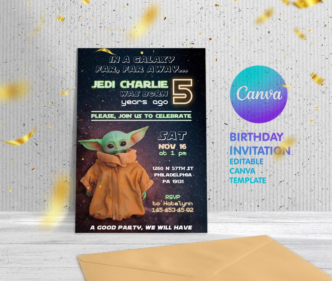 Baby Yoda Birthday Invitation, Star Wars Invite, Printable Grogu ...