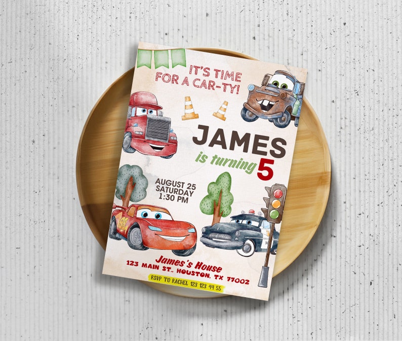 Cars Birthday Invitation, Lightning Mcqueen Invite, Racing Birthday ...