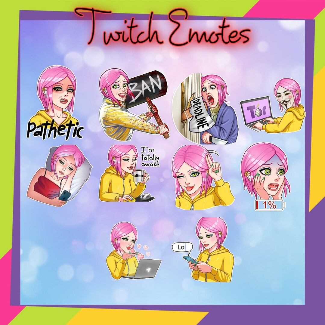 Pink Hair Emotes, Twitch Emotes, Discord Emotes, Streamer Emotes, Cute ...
