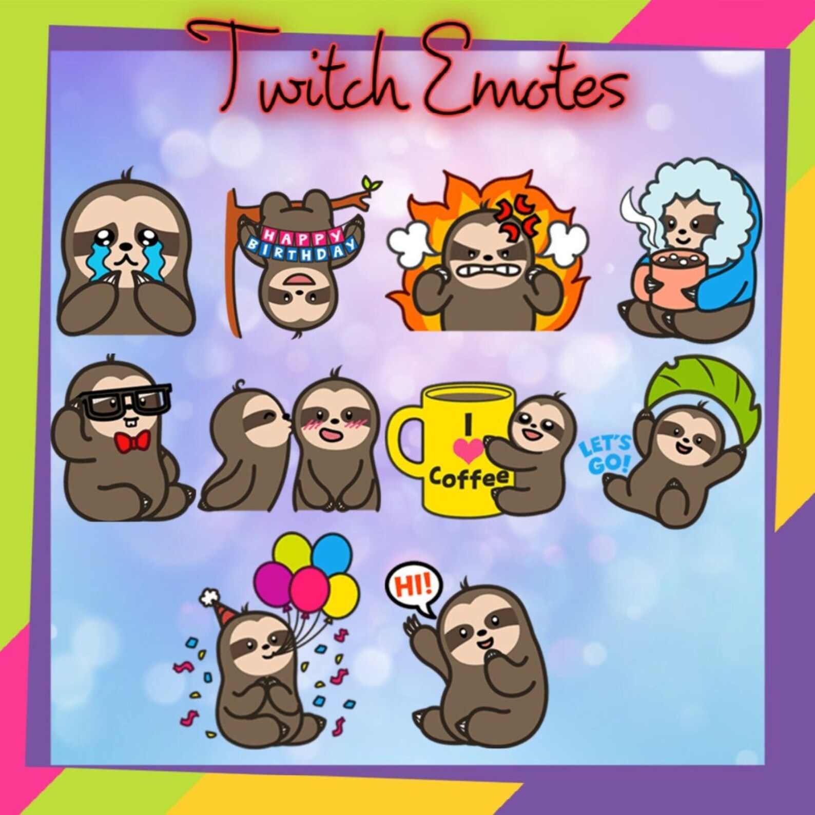 Cute Sloth Emotes, Twitch Emotes, Cute Emotes, Discord Emotes, Streamer ...