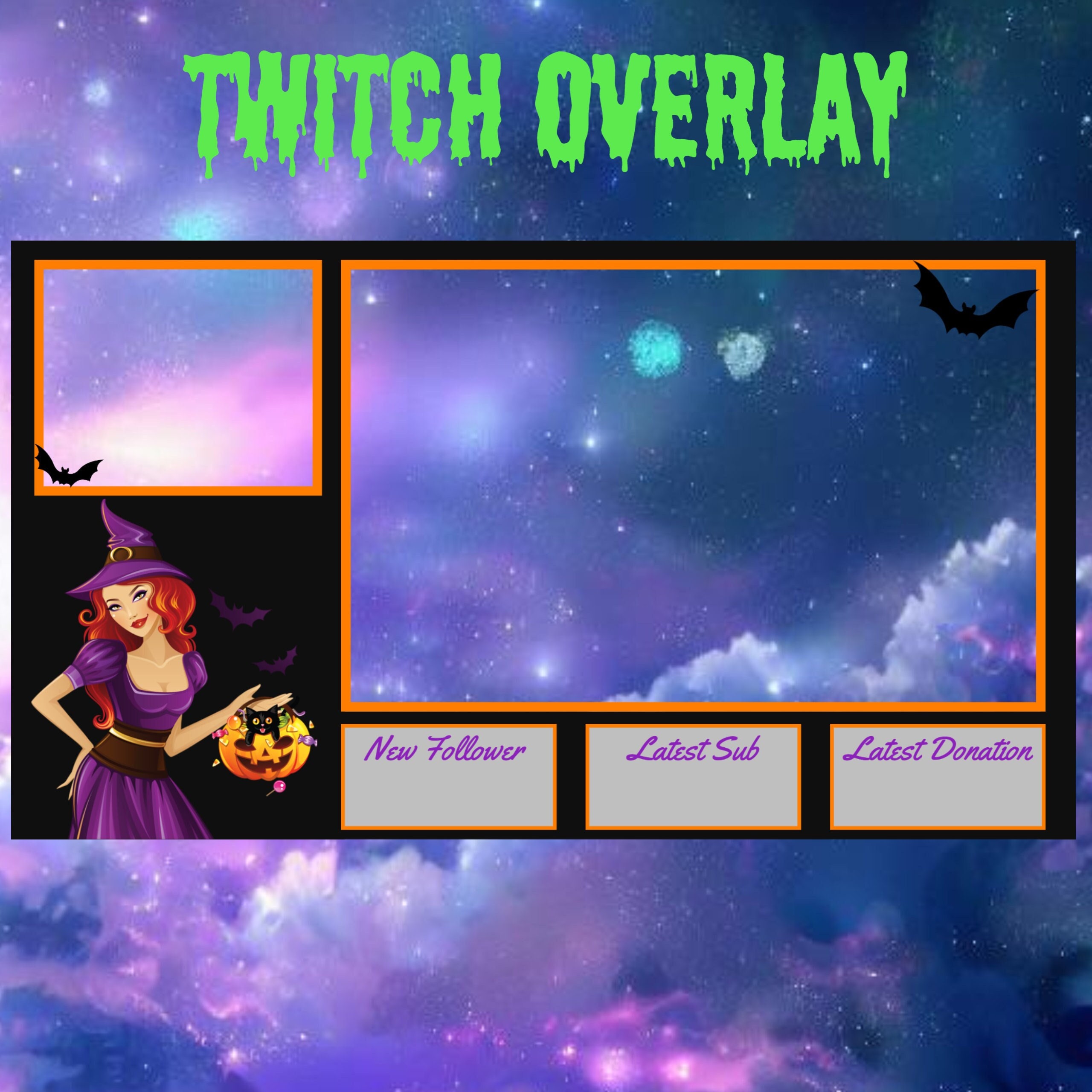 Cute Witch Overlay Screen, Twitch Overlay Screen, Streaming, Overlay ...