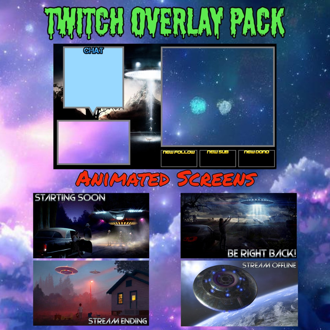 Alien UFO Stream Overlay Pack, Twitch Overlay, Stream Overlay, Starting ...
