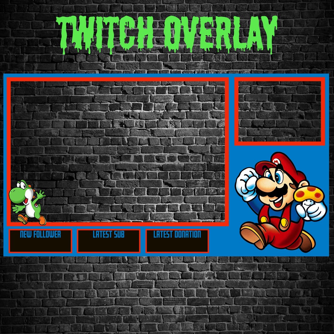Cute Gaming Mario and Yoshi Overlay Screen, Twitch Overlay Screen ...