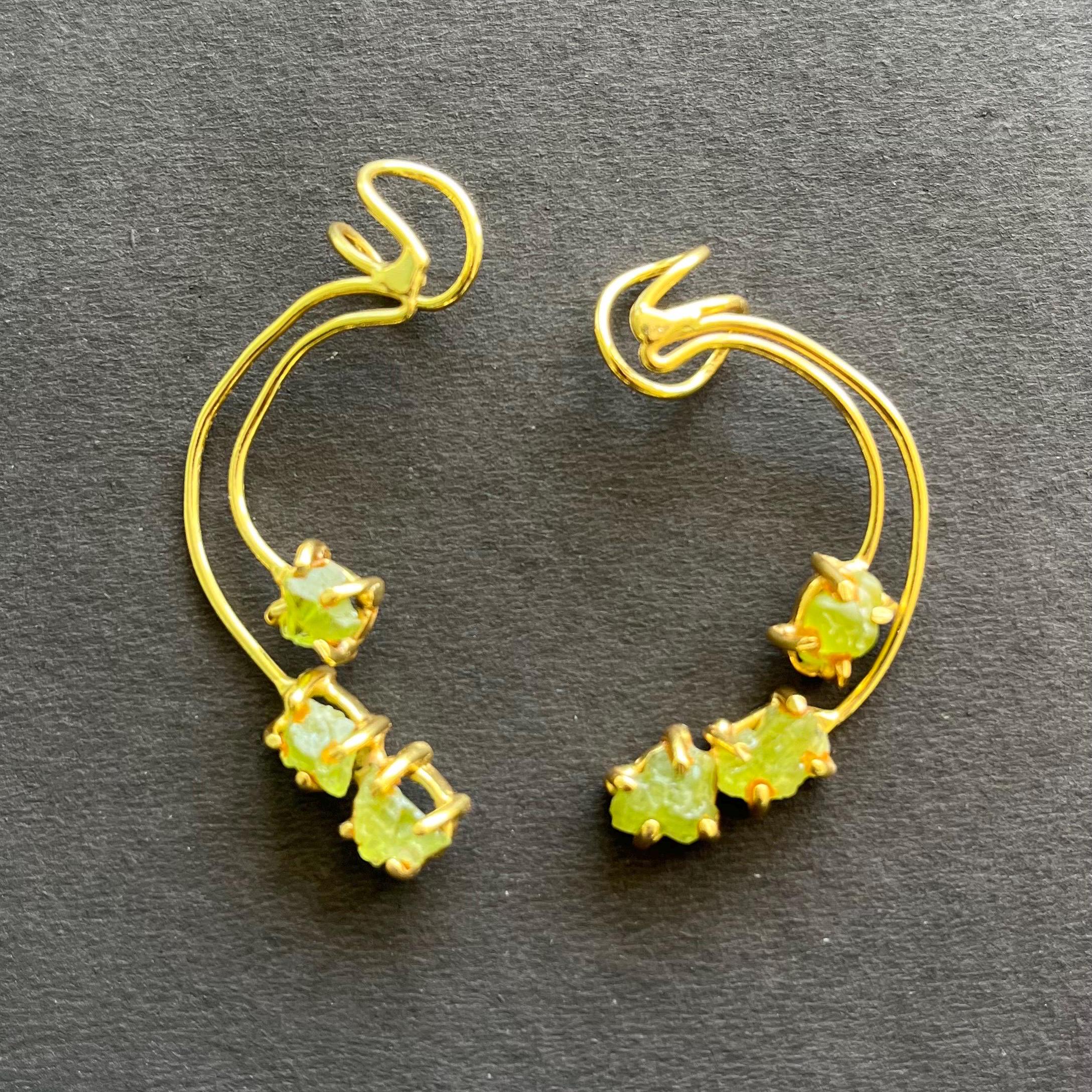 Raw Peridot Curve Climber, Ear Wrap, Ear Cuff, Ear Climber, Ear Crawler ...