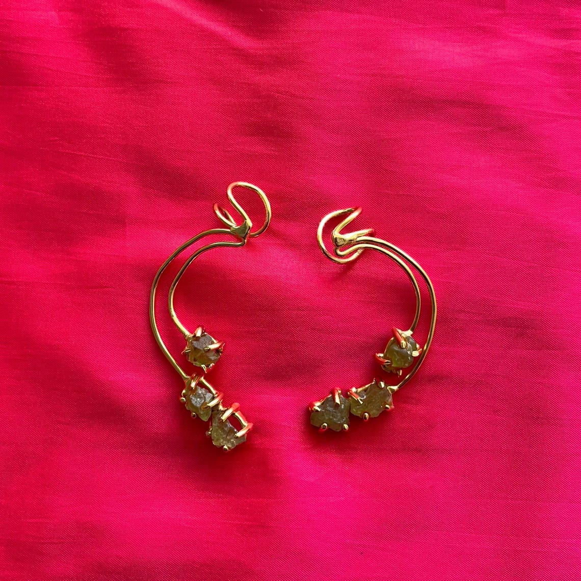 Raw Peridot Curve Climber, Ear Wrap, Ear Cuff, Ear Climber, Ear Crawler ...