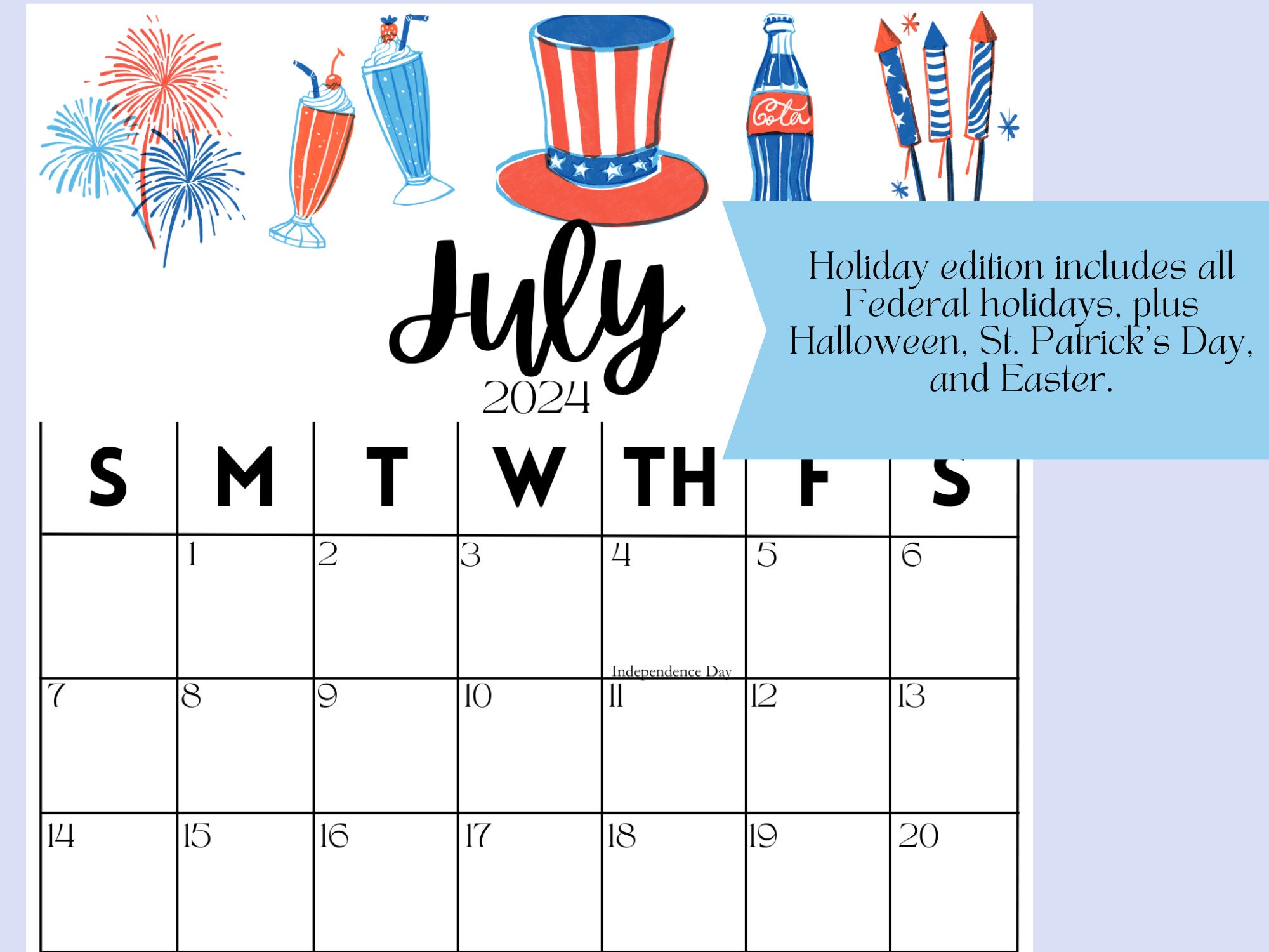 Printable Monthly Calendar - Etsy