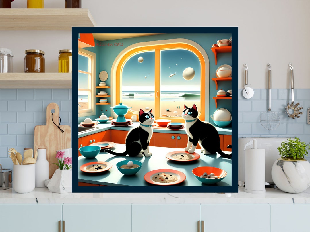 Space Age Cats Digital Poster, Cats Poster, Kitchen Cats Wall Art ...