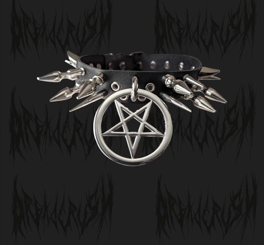 Goth, Pentagram, Studs, Choker, Collar, Dreadcrush Shop, Handmade ...