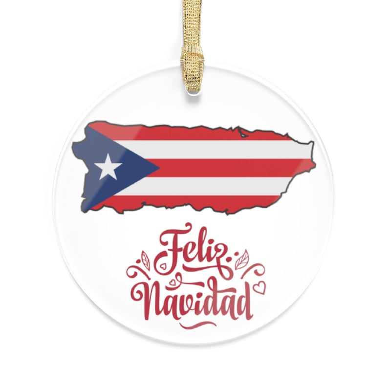Puerto Rico Island Flag With Feliz Navidad Christmas Acrylic Ornaments ...