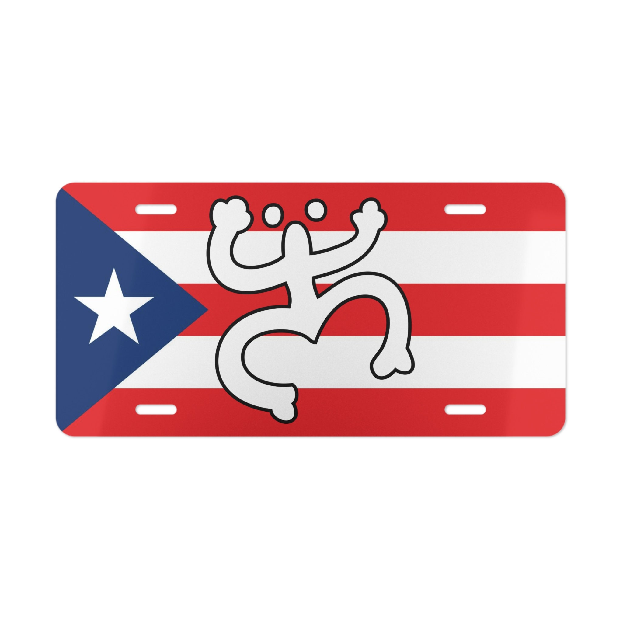 Puerto Rico Flag With Coqui Taino in White Vanity Car Plate Tablilla - Etsy