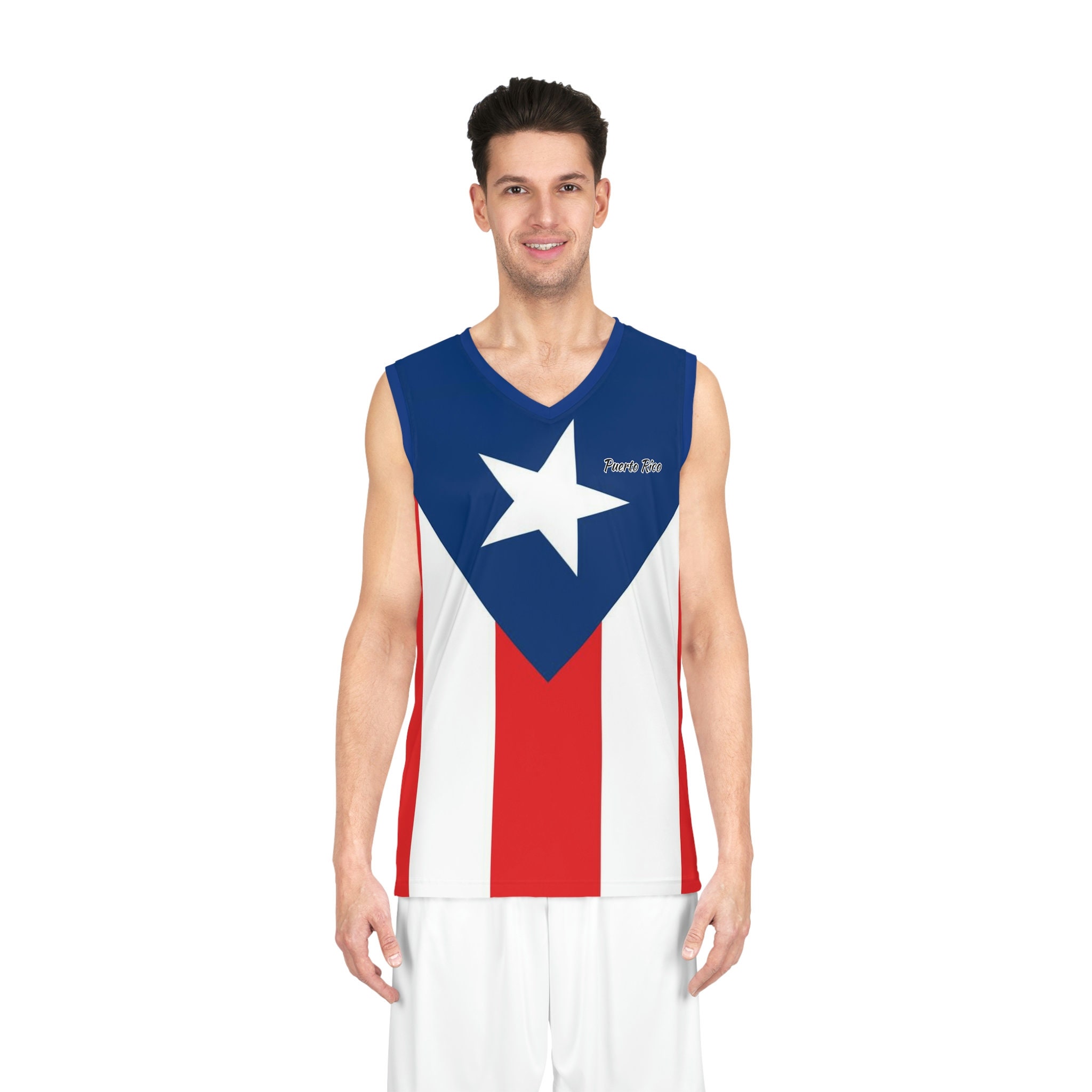Puerto Rico Flag Basketball Jersey Boricua With Blue Collar & Sleeves ...